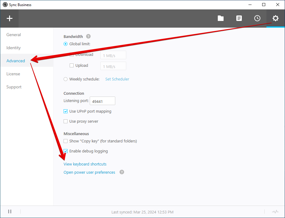 Sync keyboard shortcuts – Resilio Sync