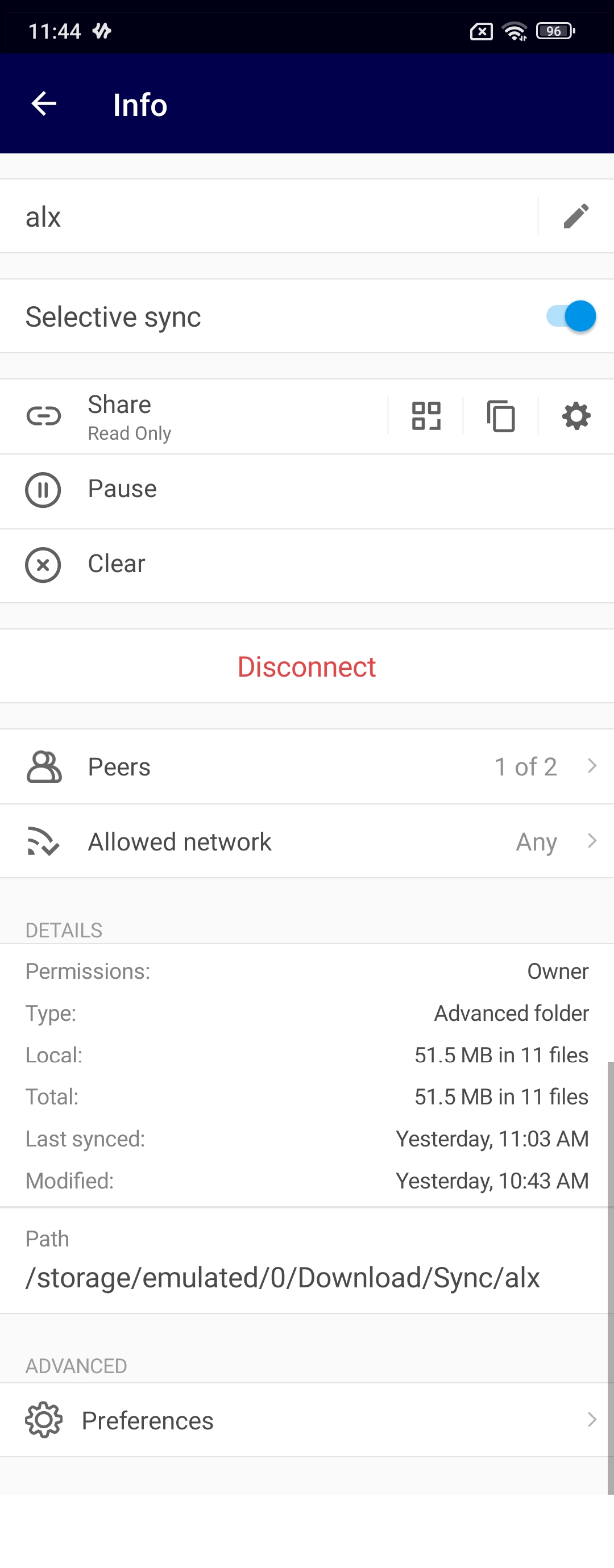 Sync interface on Android – Resilio Sync